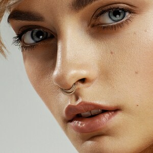 Stacked Septum Ring, Solid Gold Septum Jewelry, Septum Piercing, Beaded ...