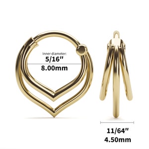 Solid Gold Trinity V Shape Clicker Septum Ring, 14k Gold Septum Jewelry ...