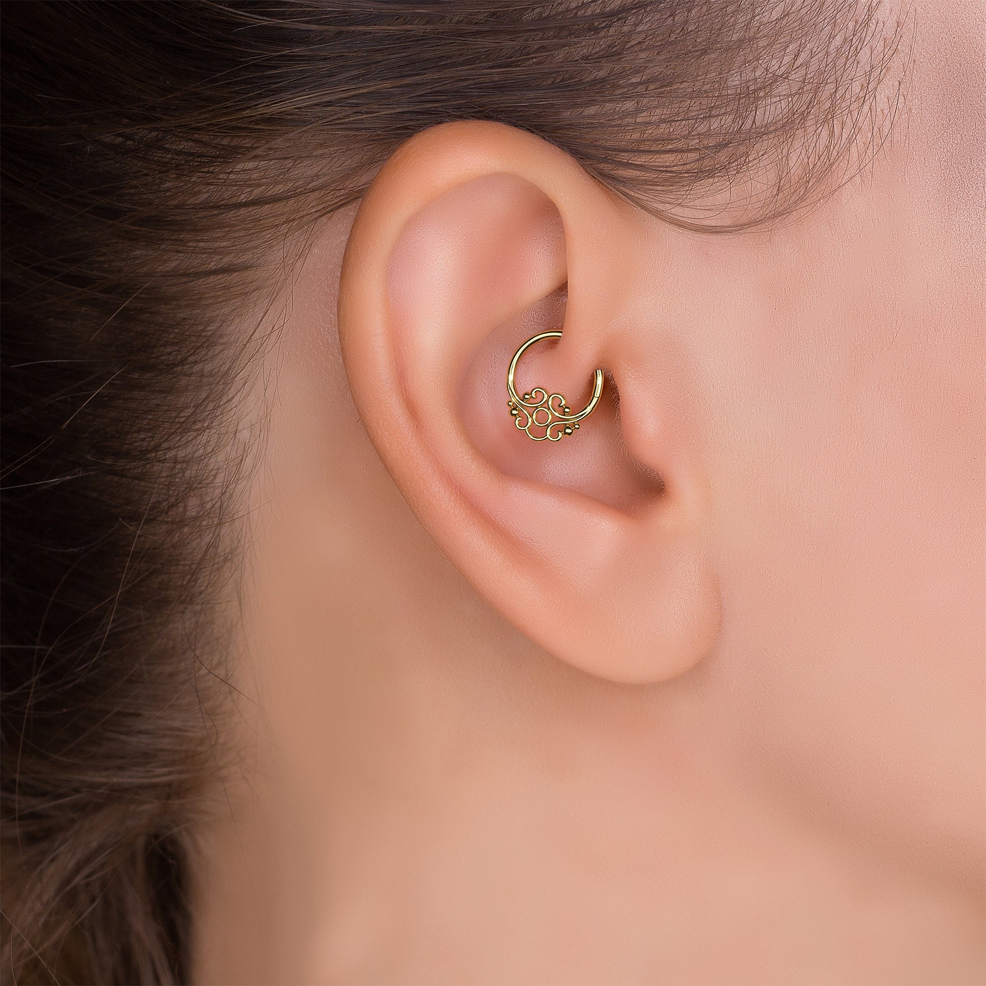 Small Daith Hoop Geometric Daith Earring Circle and Spiral - Etsy