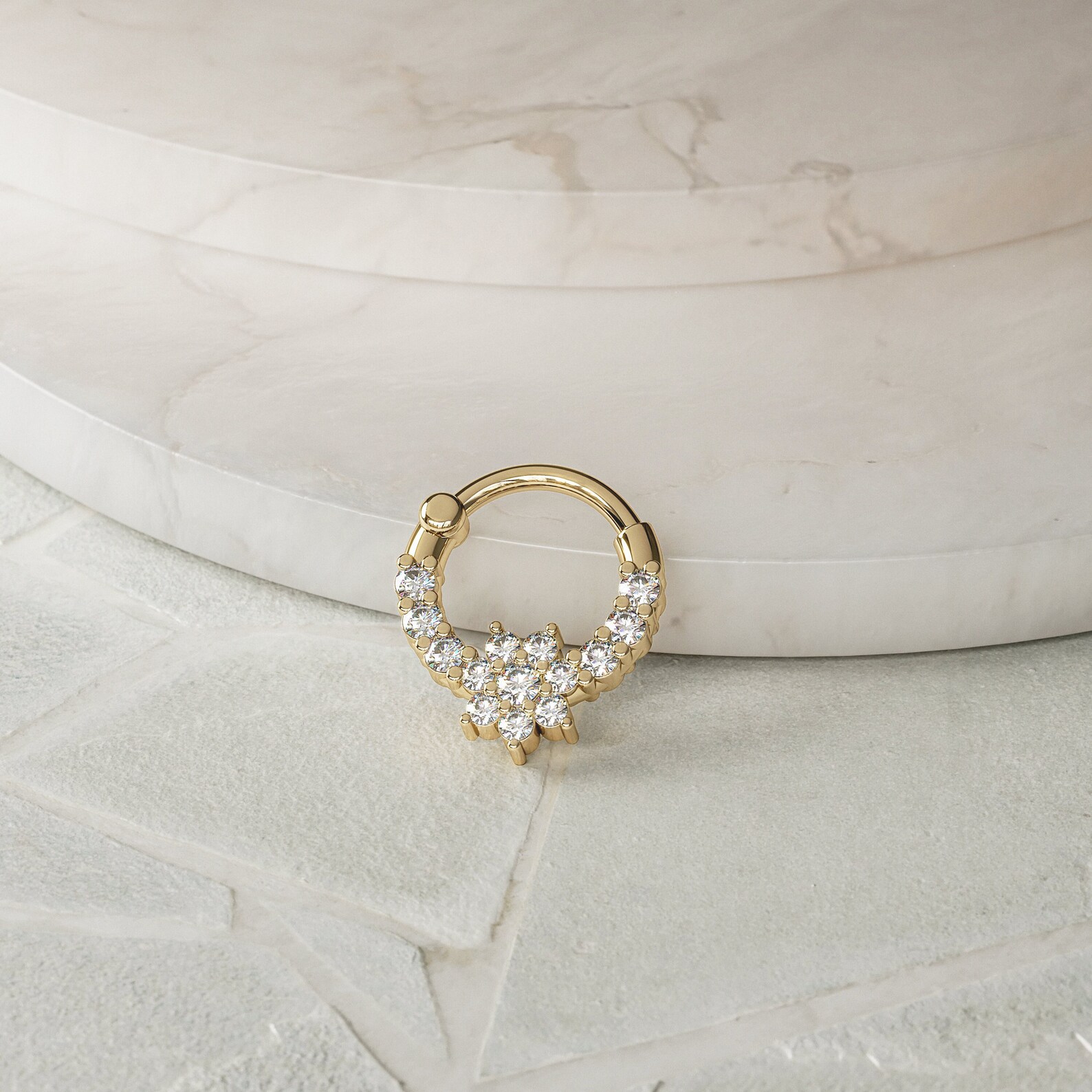 14K Gold Septum Ring, Flower Septum Clicker, Genuine Diamond Septum ...