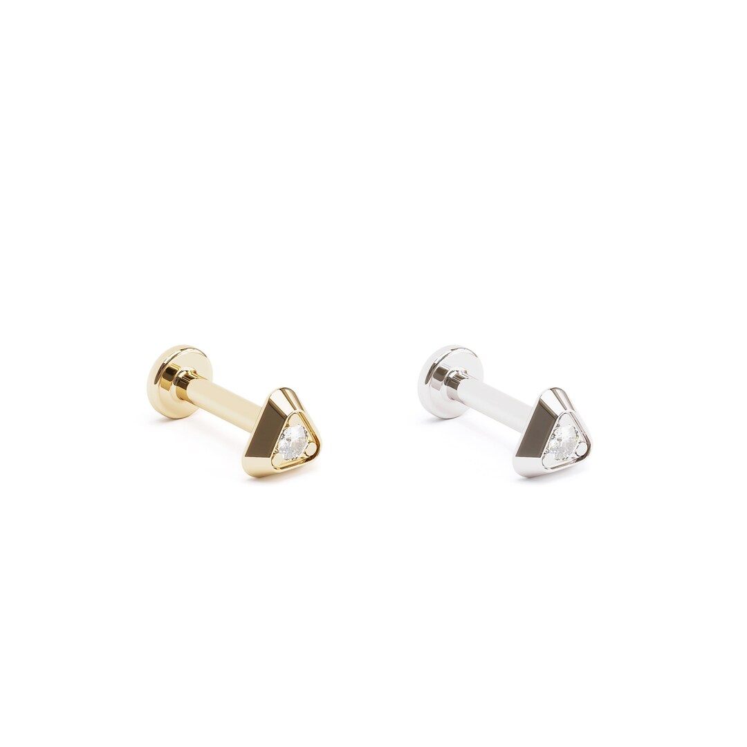 Tiny 16G Diamond Triangle Stud, 1.3mm Diamond Tragus Stud Earring ...
