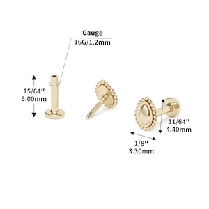 14K Gold Labret Stud, Tiny 16G Tragus Stud, 14K Gold Beaded Stud ...