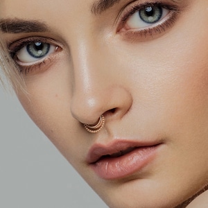 Stacked Septum Ring, Solid Gold Septum Jewelry, Septum Piercing, Beaded ...