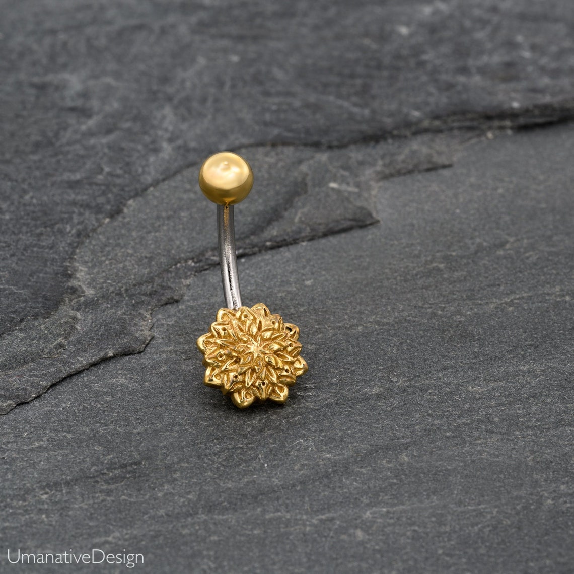 Flower Mandala Belly Button Ring Tribal Belly Bar Navel - Etsy