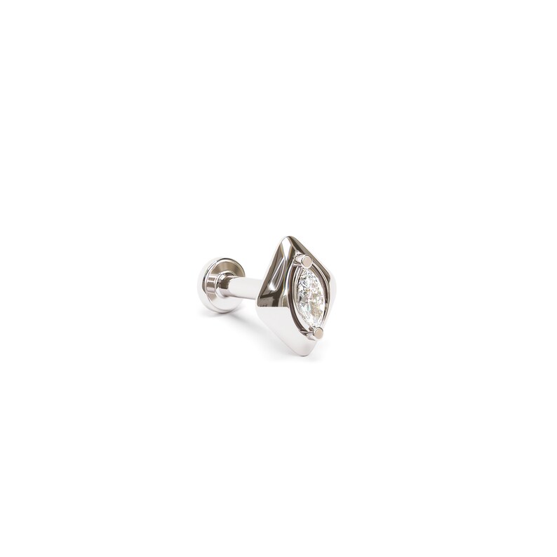 Marquise Diamond Helix Stud, 14K Gold Labret Stud, Diamond Piercing ...