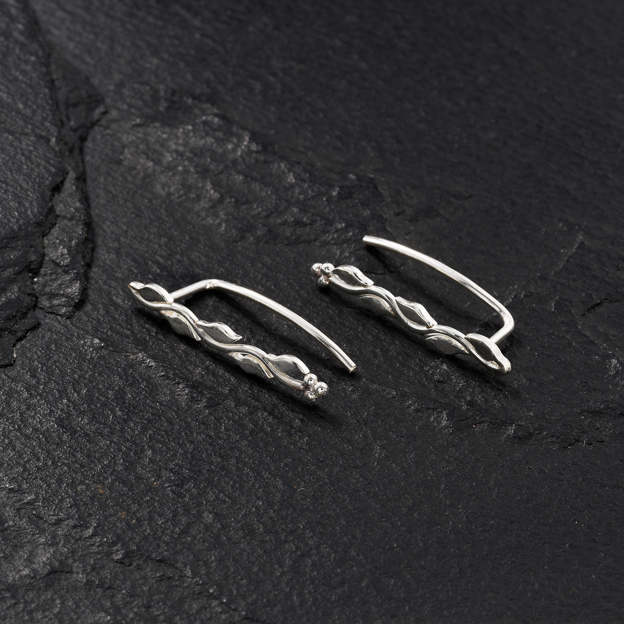 Silver Leaf Ear Climber Bohemian Ear Crawler Nature Inspired - Etsy