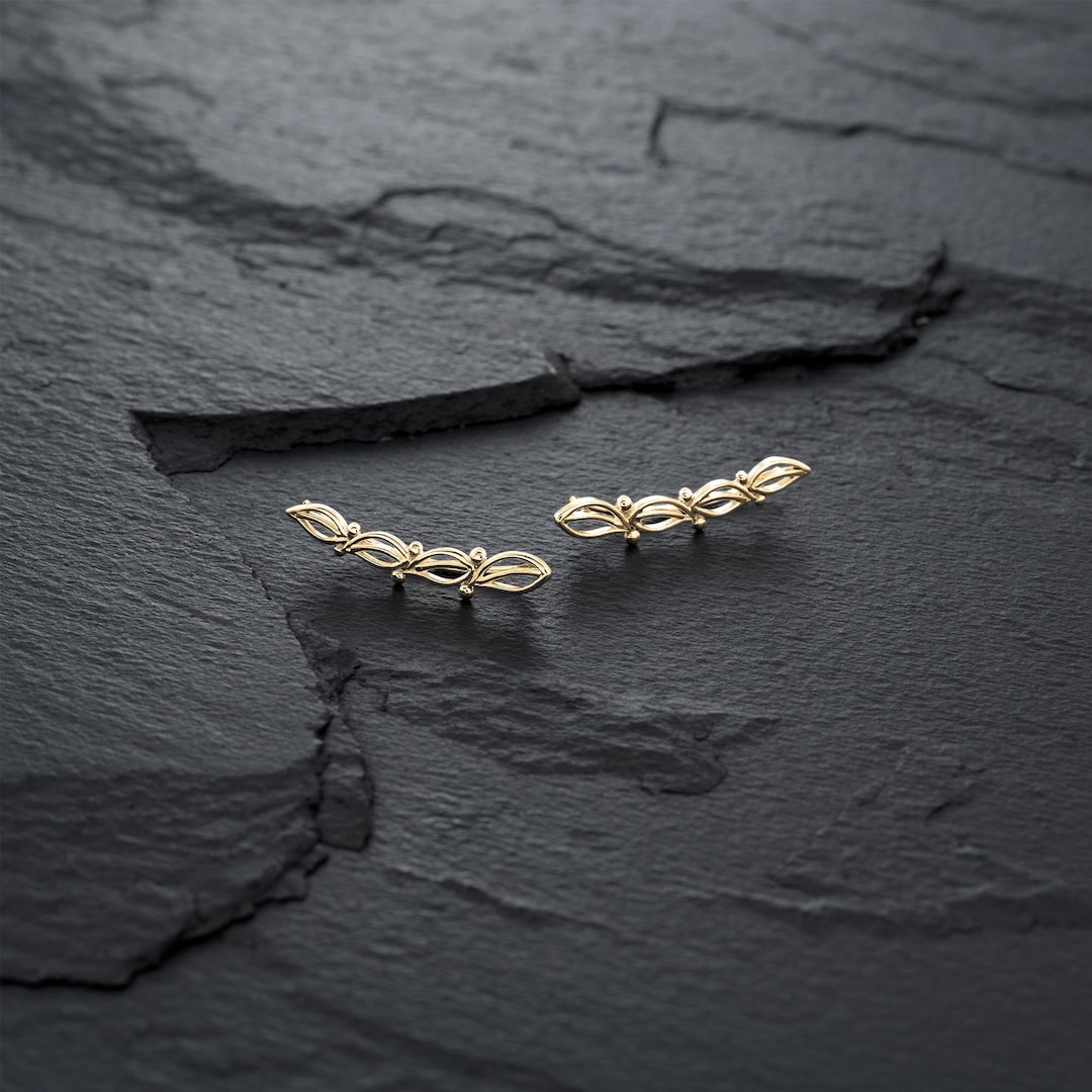 Ear Climbers, Gold Ear Pins, Leaf Ear Climbers, Dainty Ear Crawlers ...
