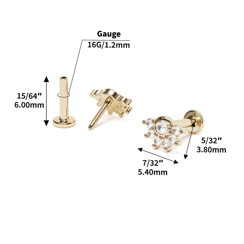 Diamond Helix Stud, Cartilage Piercing, 14K Gold Helix Jewelry, Real ...