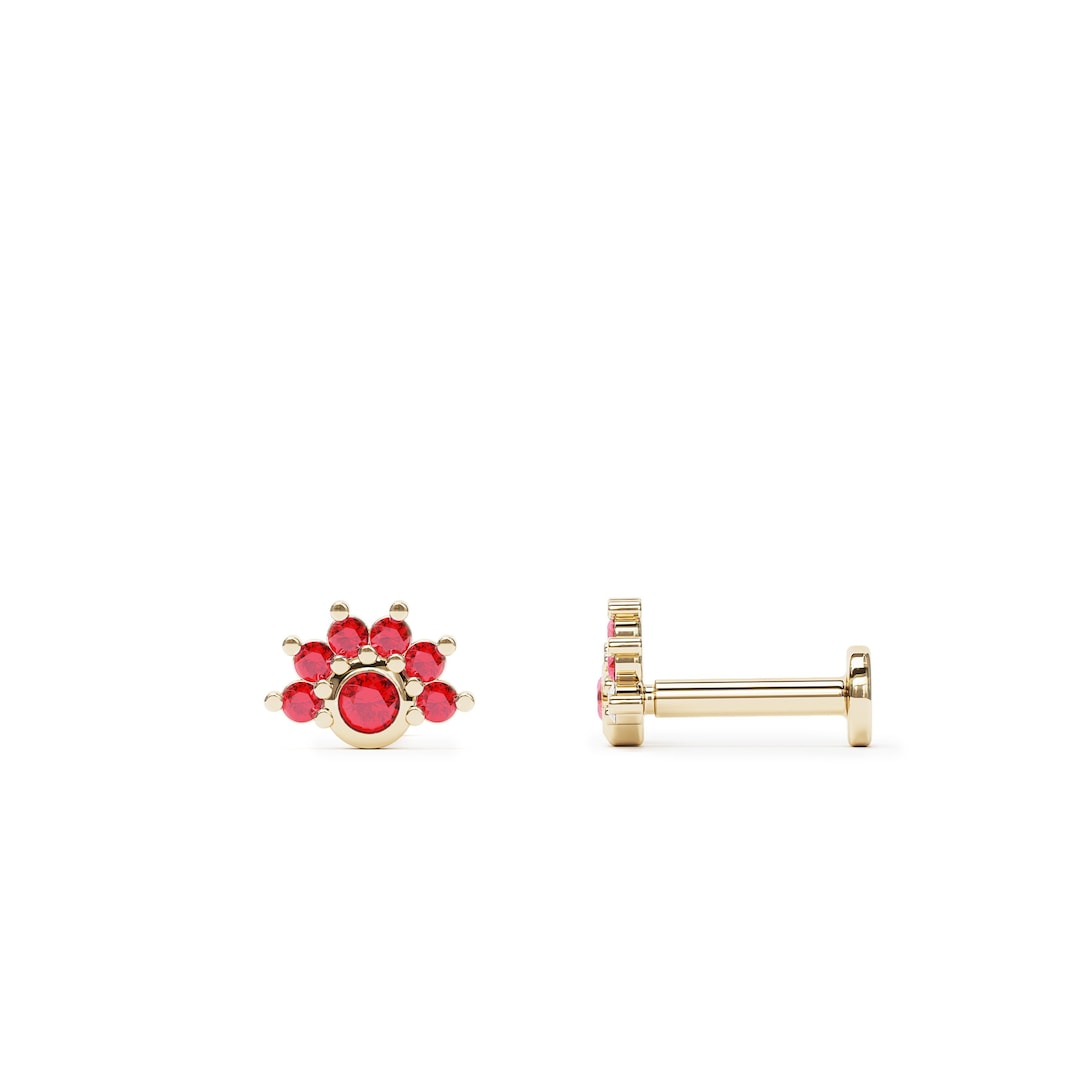 Ruby Helix Stud, Cartilage Piercing, 14K Gold Helix Jewelry, Real Gold ...