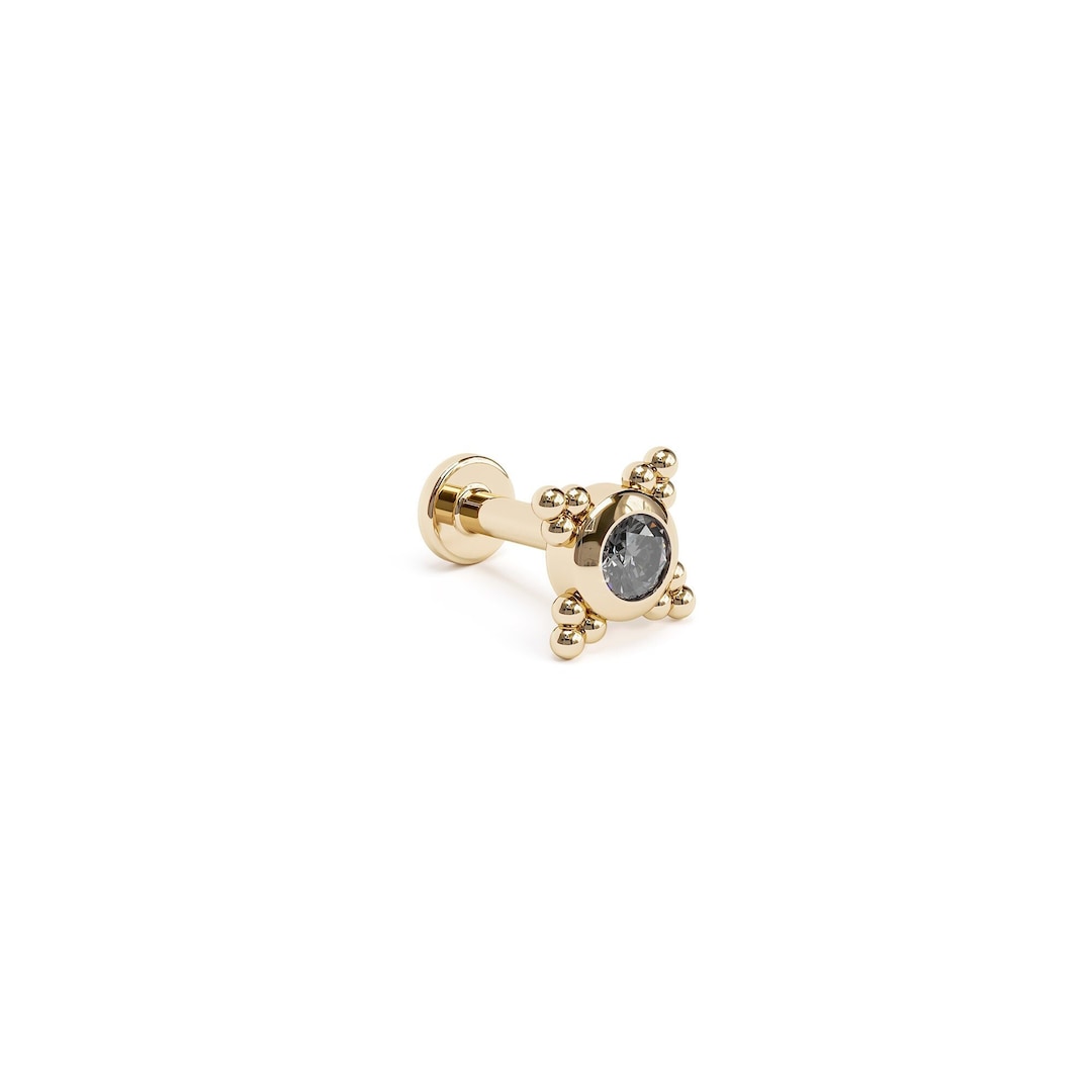 14K Solid Gold Black Diamond Labret Piercing (single), 2mm Black ...