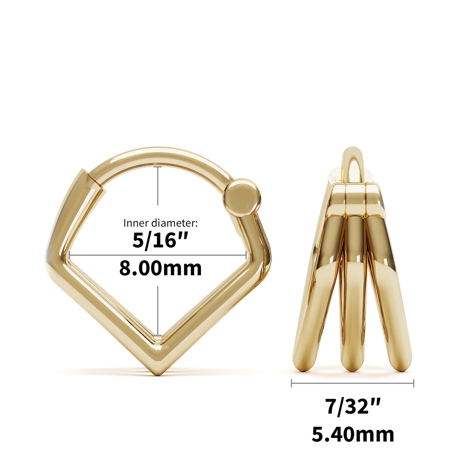 V Shape Septum Ring, 14K Gold Septum Jewelry, Stacked Septum Ring ...