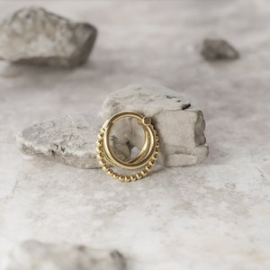 Stacked Septum Ring, Solid Gold Septum Jewelry, Septum Piercing, Beaded Septum Clicker, 14K Gold ...
