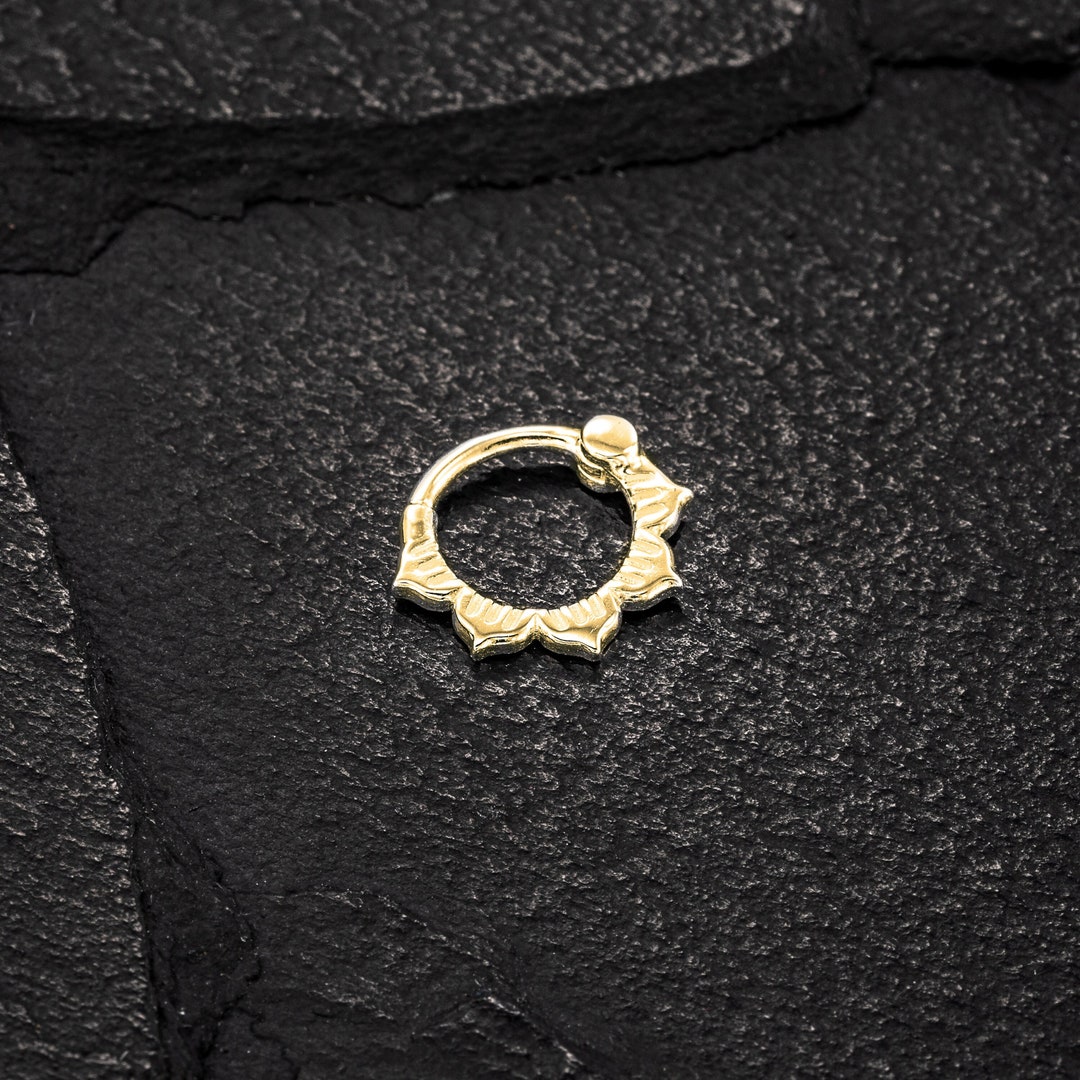 14K Gold Septum Clicker, Gold Septum Piercing, Minimalist Septum Hoop ...