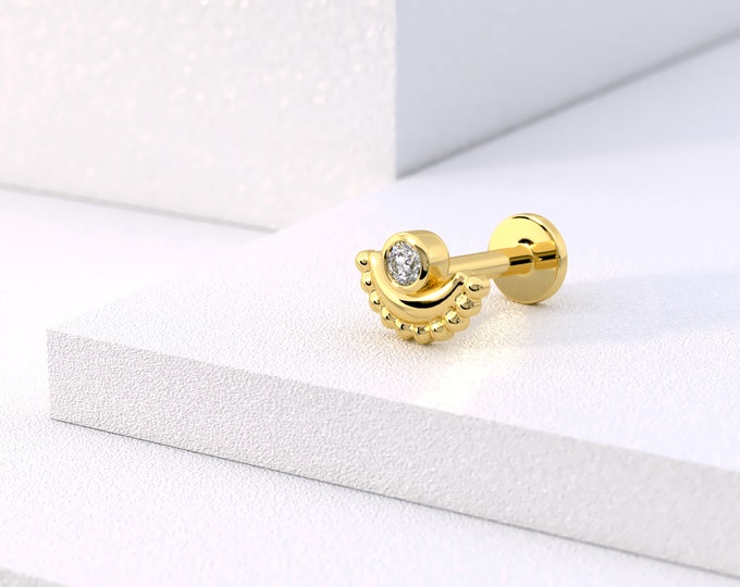 Diamond Tragus Earring, Tiny Tragus Piercing, Gold Tragus Jewelry ...