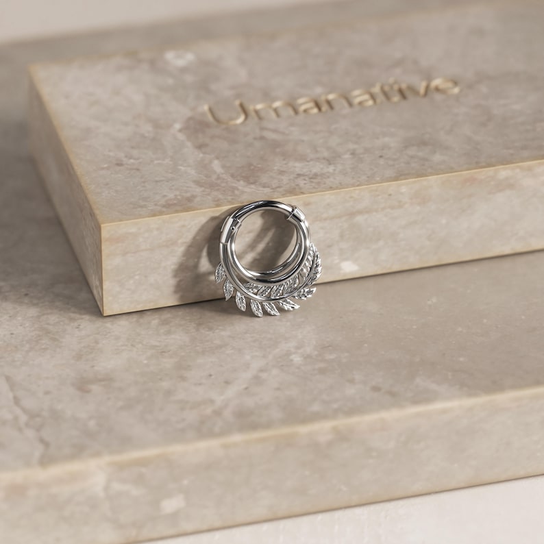 Silver Leaf Septum Ring, Nature Septum Hoop, Stacked Septum Ring, 16g ...
