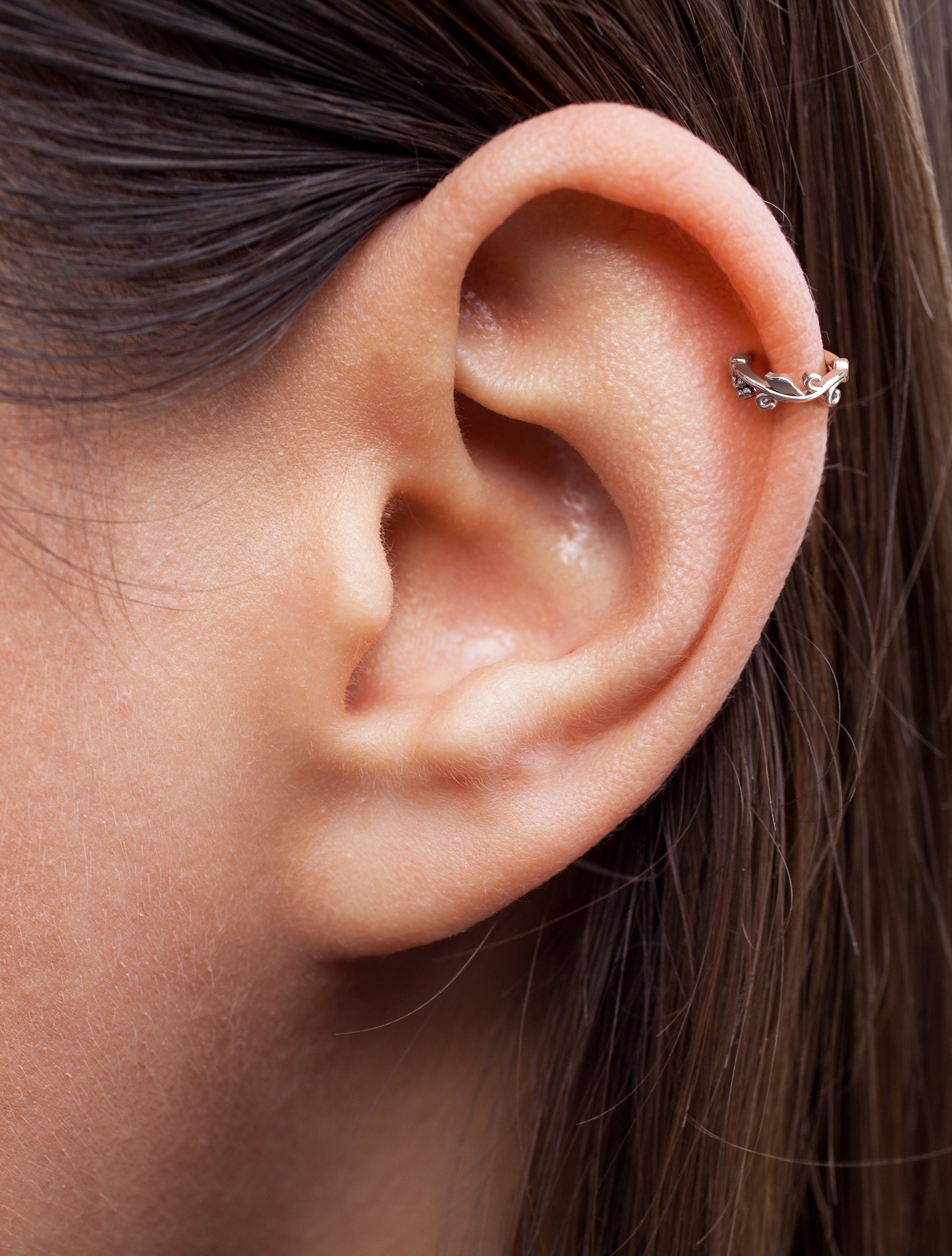 925 Silver Leaf Tragus Hoop, Tragus Clicker Earring, Tragus Piercing ...