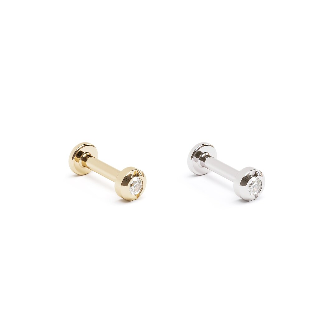 Tiny 16G Diamond Solitaire Stud, 2mm Diamond Tragus Stud Earring ...