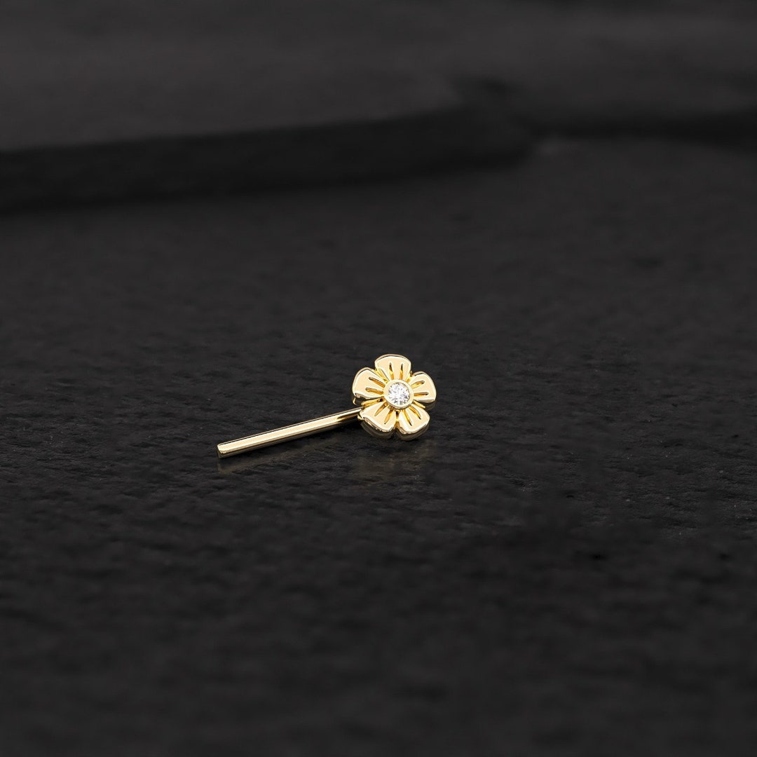 Diamond Flower Nose Stud, 14K Gold Nose Stud, Nose Piercing, Boho ...