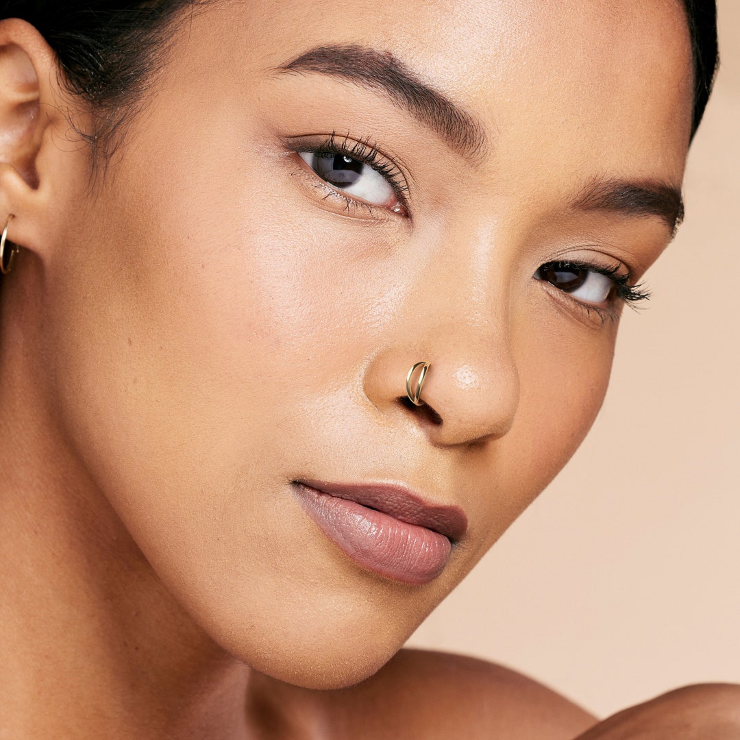 Double Illusion Stacked Septum Ring 14K Gold - Etsy