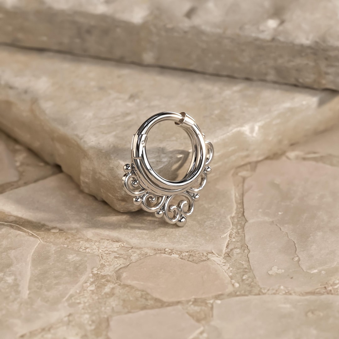 Stacked Septum Ring, Sterling Silver Septum Hoop, 16g Septum Ring ...