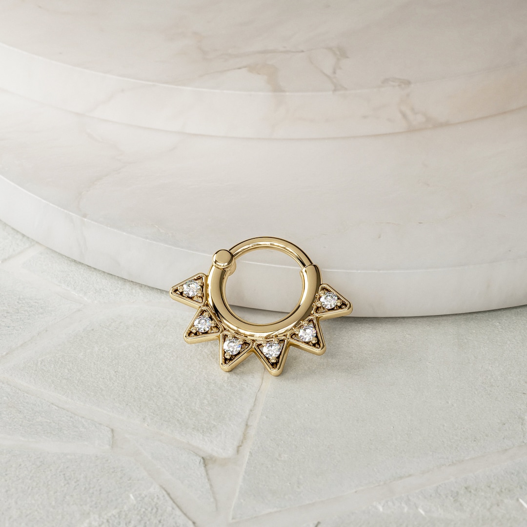 Triangle Septum Ring, 14K Gold Geometric Septum Hoop, Genuine Diamond ...