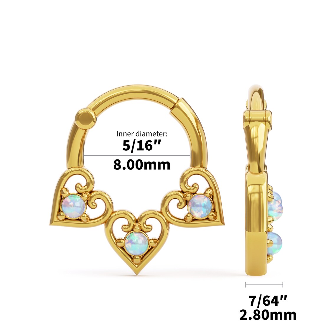 Cute Heart Septum Ring, Opal Septum Hoop, Unique Septum Ring, Clicker ...