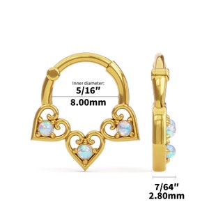Cute Heart Septum Ring, Opal Septum Hoop, Unique Septum Ring, Clicker ...