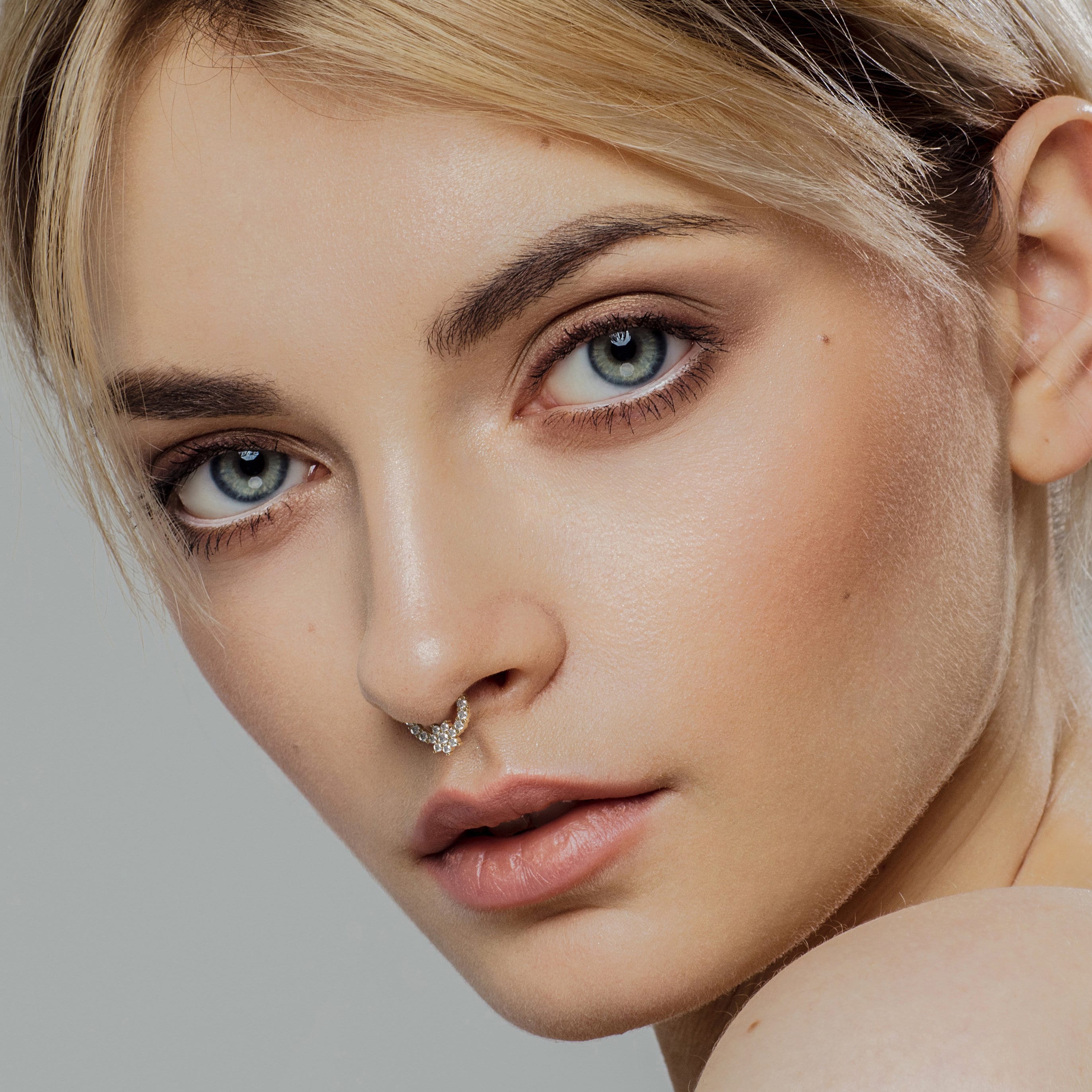 14K Gold Septum Ring, Flower Septum Clicker, Genuine Diamond Septum ...