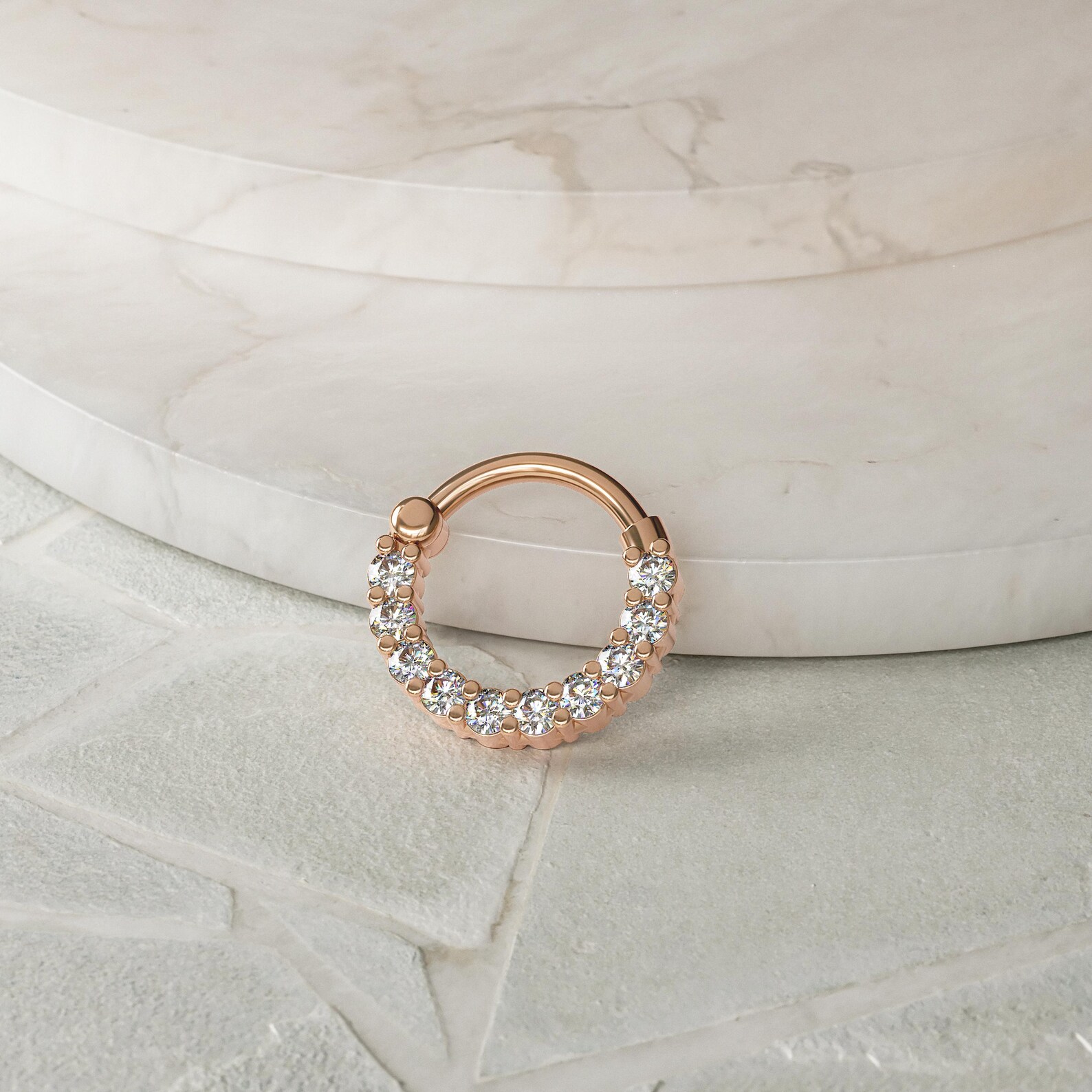 Minimalist Septum Ring With Genuine Diamonds, 14K Gold Septum Hoop ...