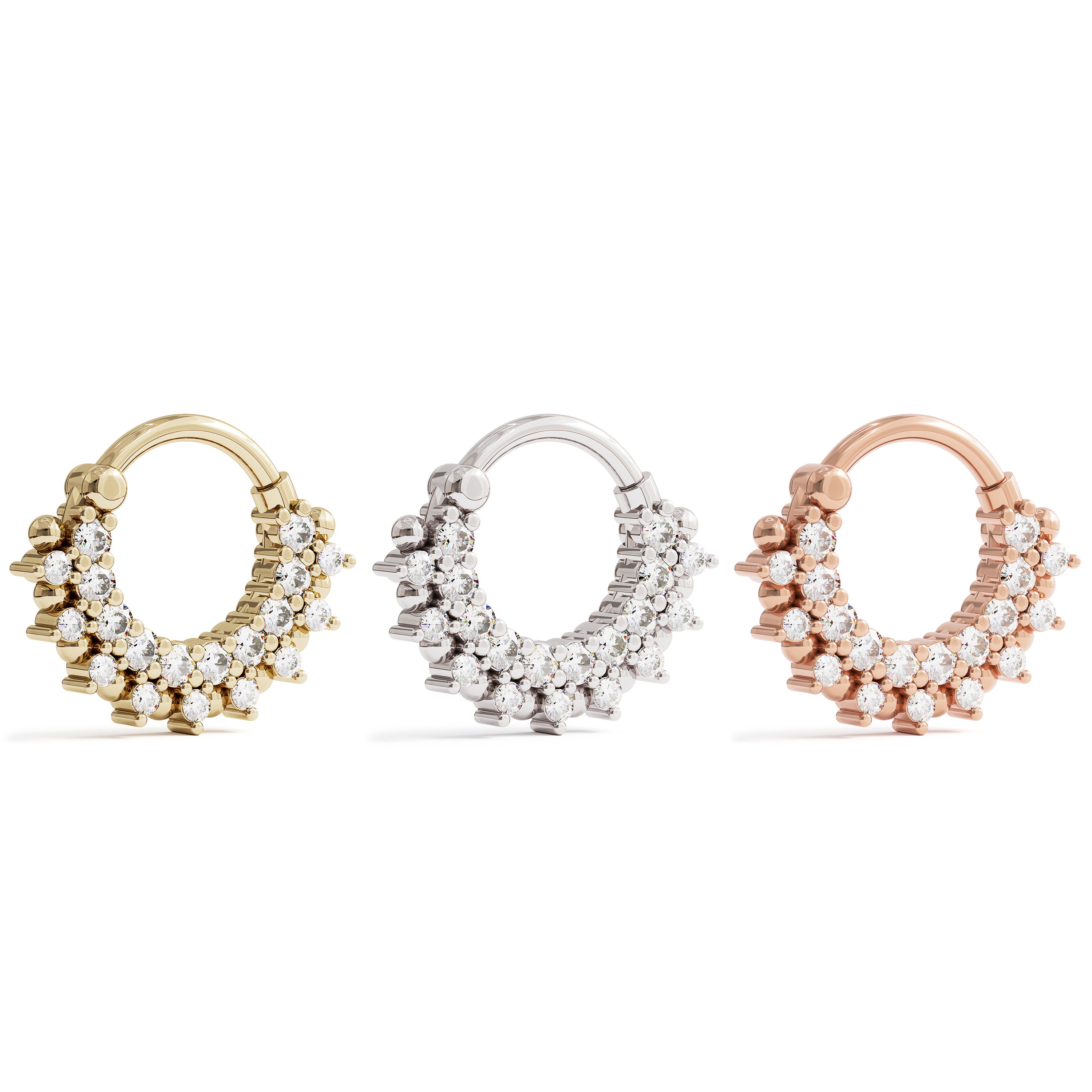 14k Gold Daith Earring, Small Hoop Earring With Diamonds, Solid Gold ...