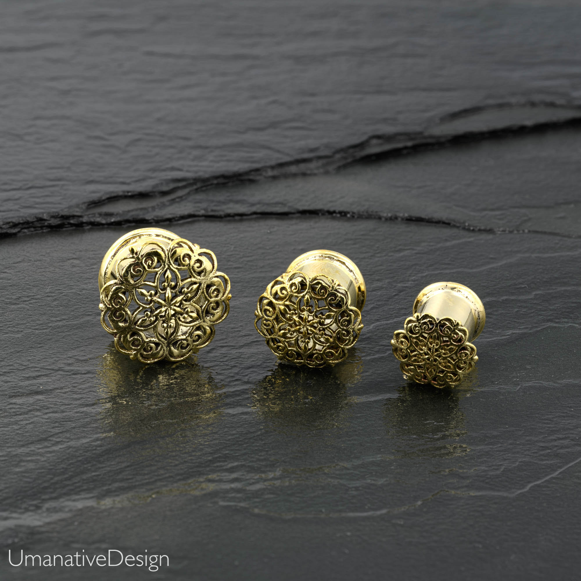 Gauges Plugs Flower Mandala Ear Tunnels Gold Ear Gauges | Etsy