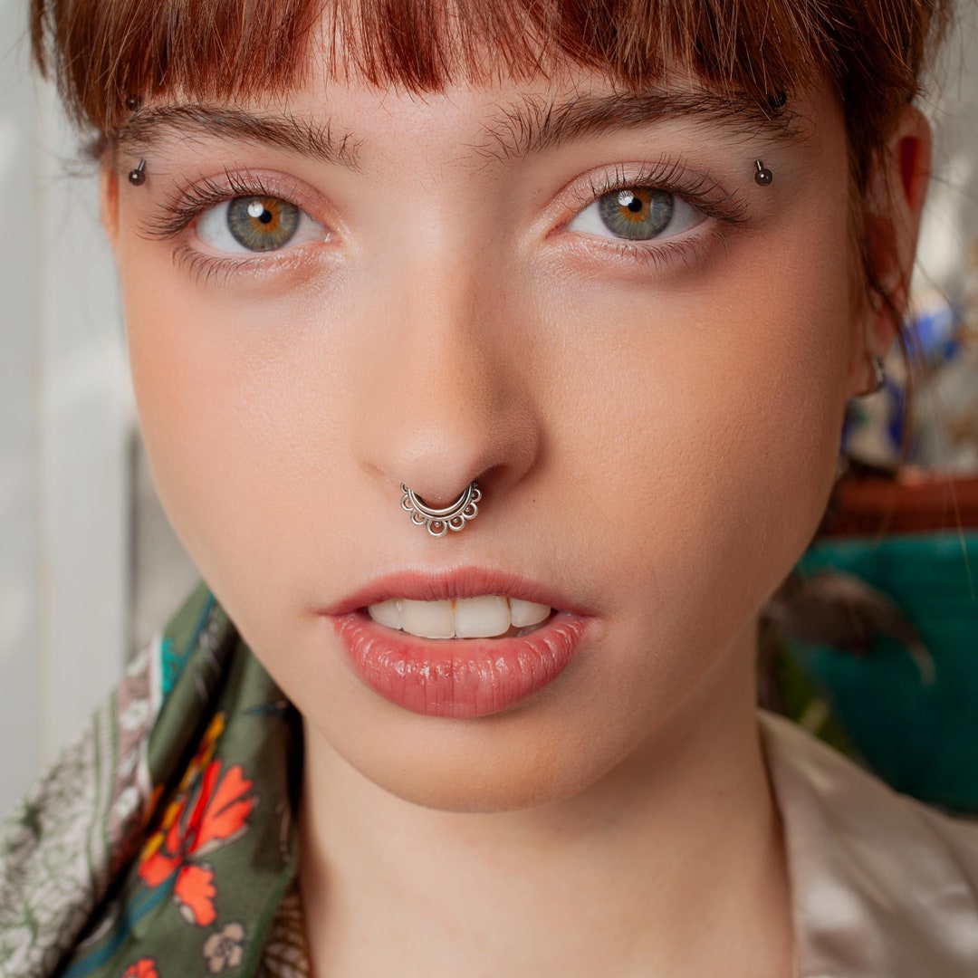Silver Septum Ring, Mandala Septum Hoop, Triple Layer Septum Ring ...