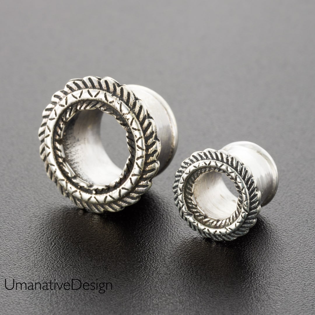 2g Tribal Ear Tunnel. Unique Ear Gauges. Silver Plugs and Tunnels. 2g ...