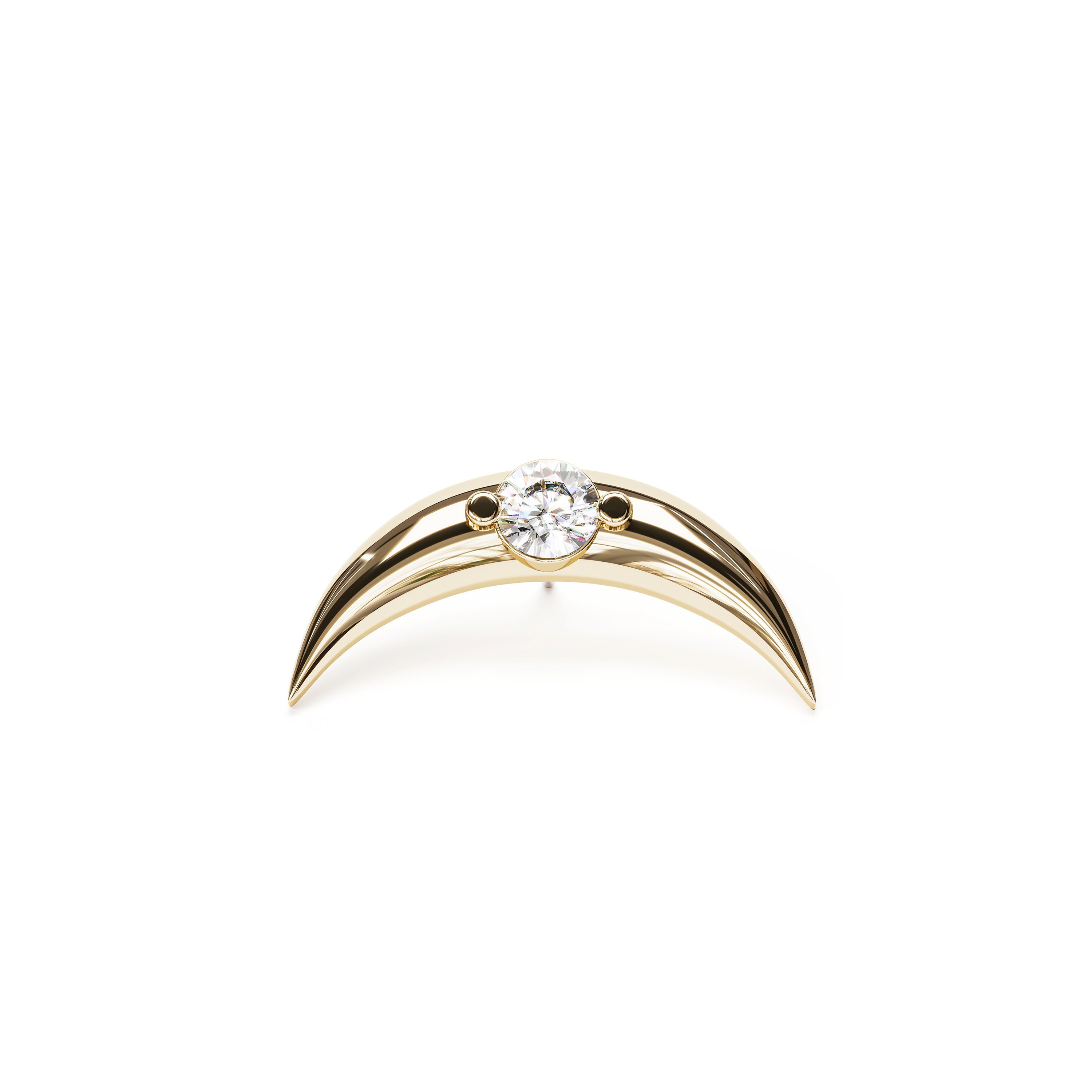 14K Gold Diamond Crescent Moon Helix Stud, Curved Helix Labret Stud ...