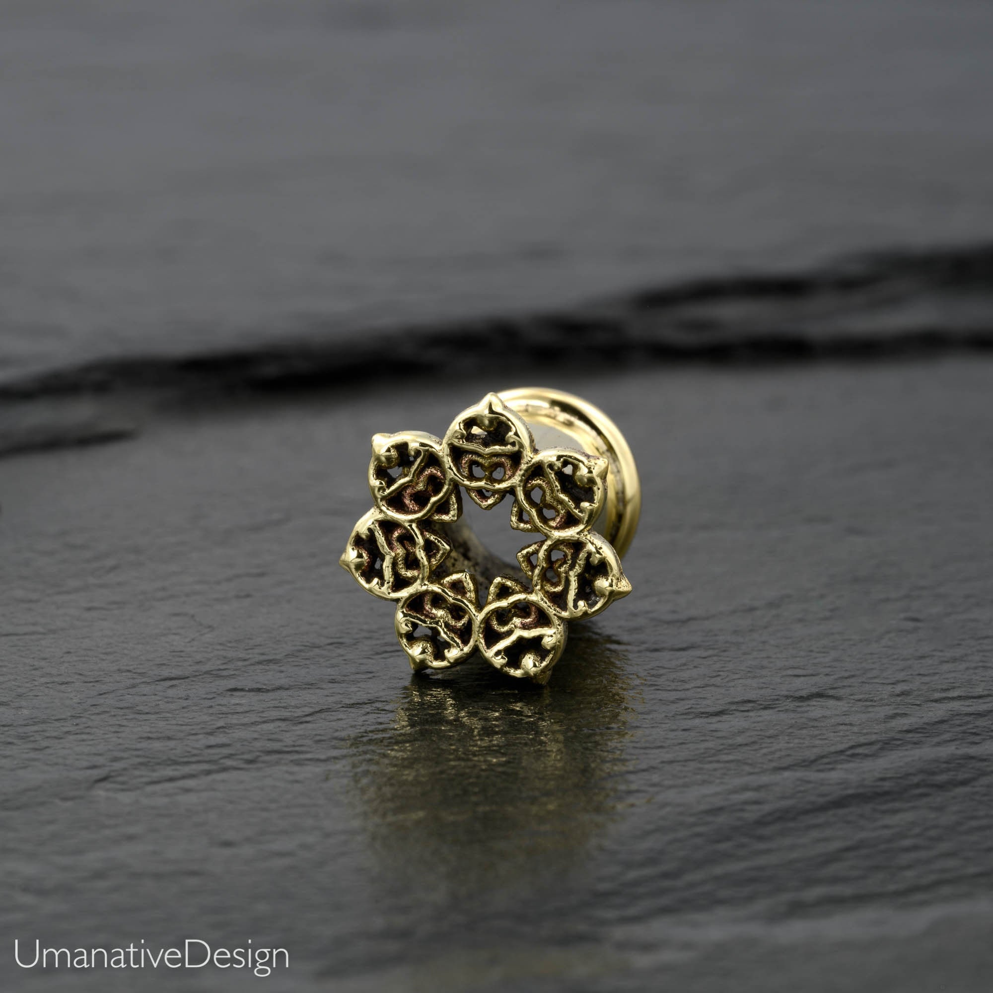 0g Gauge Plugs, Gold Ear Gauges, Plugs and Tunnels, 8mm Plugs, Flower ...