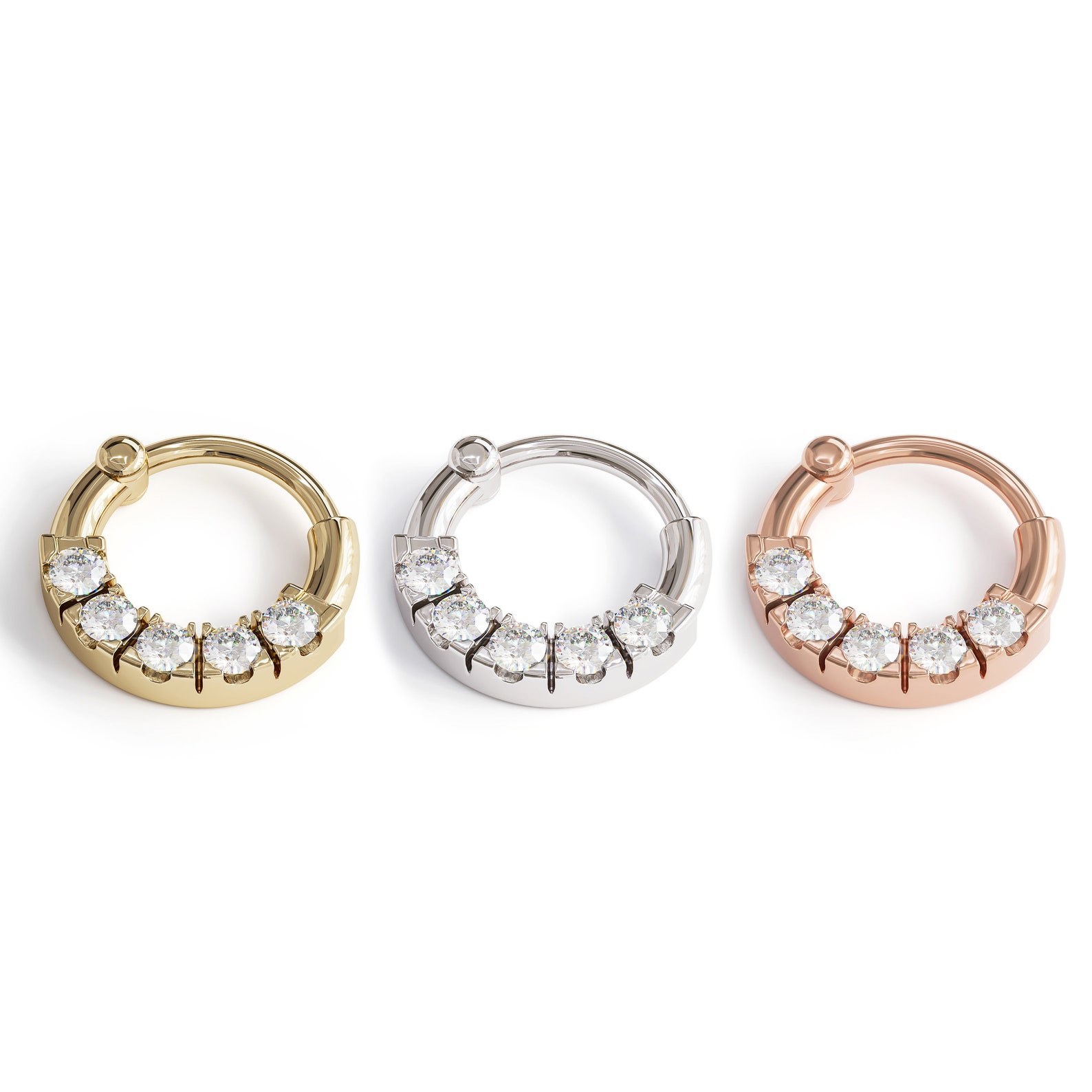 Daith Hoop Earring, Diamond Daith Ring, 14K Gold Clicker Hoop, Solid ...