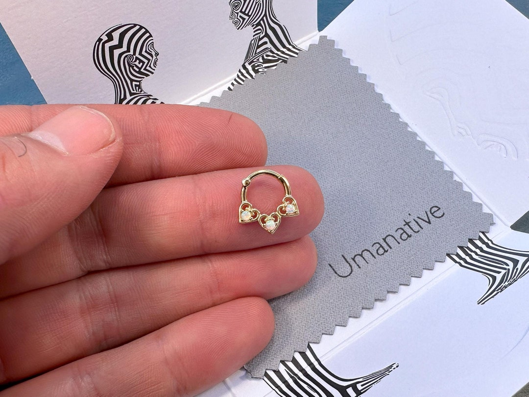 Cute Heart Septum Ring, Opal Septum Hoop, Unique Septum Ring, Clicker ...