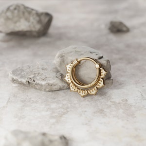 Stacked Septum Ring, Lotus Septum Hoop, 16g Septum Clicker Ring, 18K ...