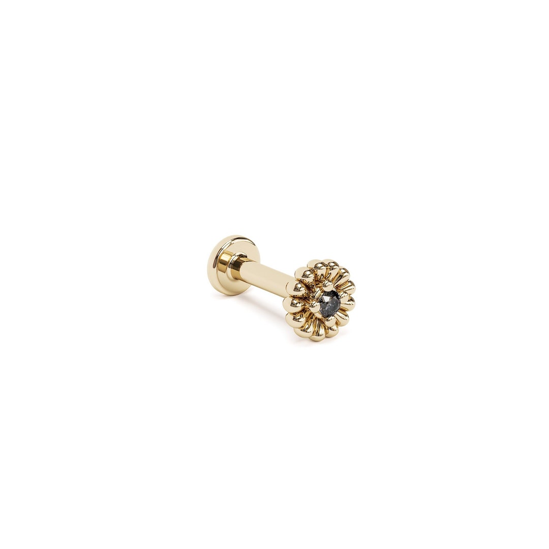 16G Tiny Black Diamond Flat Back Stud, 14K Internal Threaded Labret ...