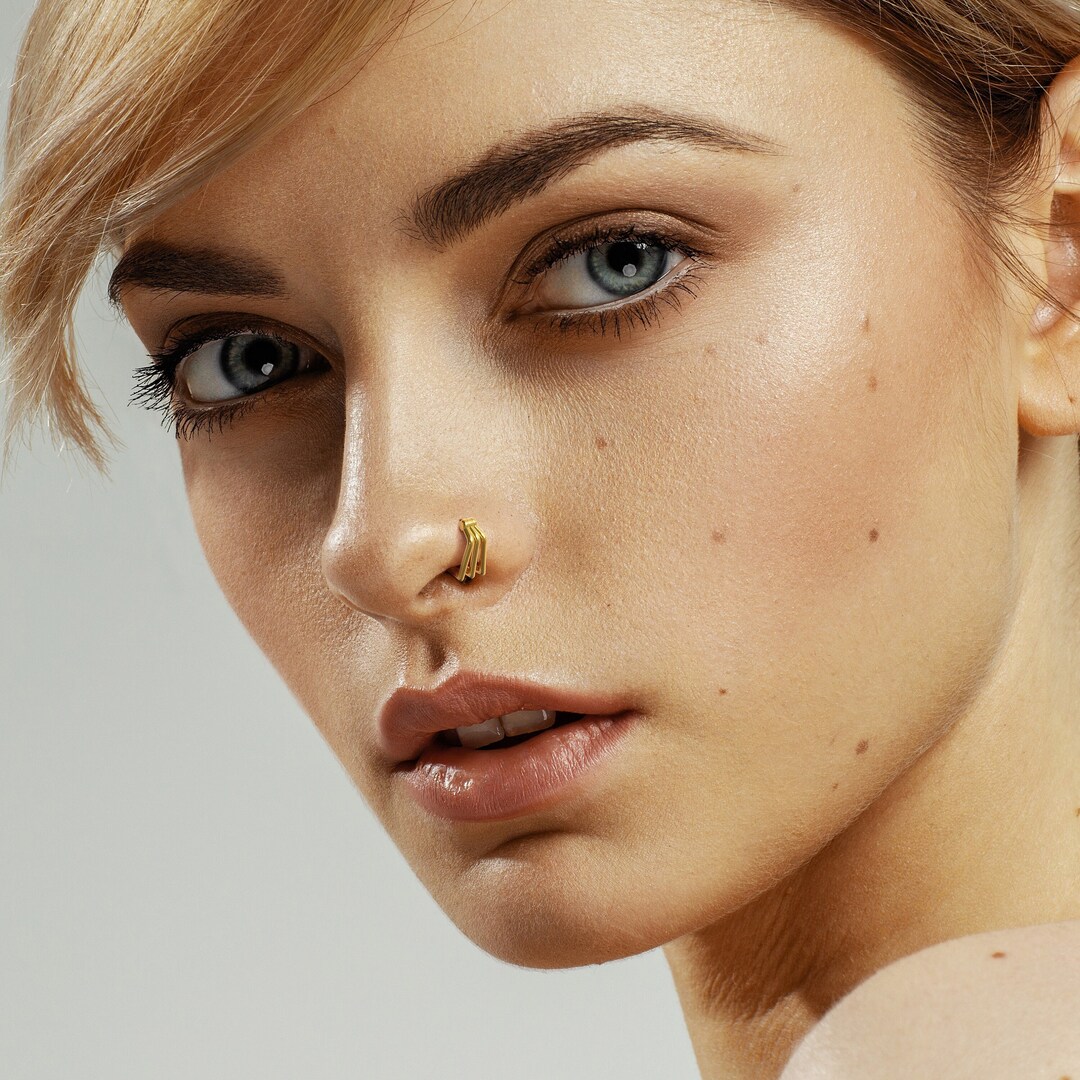 V Shape Nose Ring, Triple Stacked Nose Hoop, Nose Ring Hoop, Nose ...