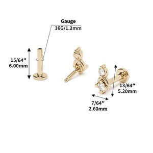 Gold Helix Stud Earring, Helix Jewelry, 16g Screw Back Labret Stud ...