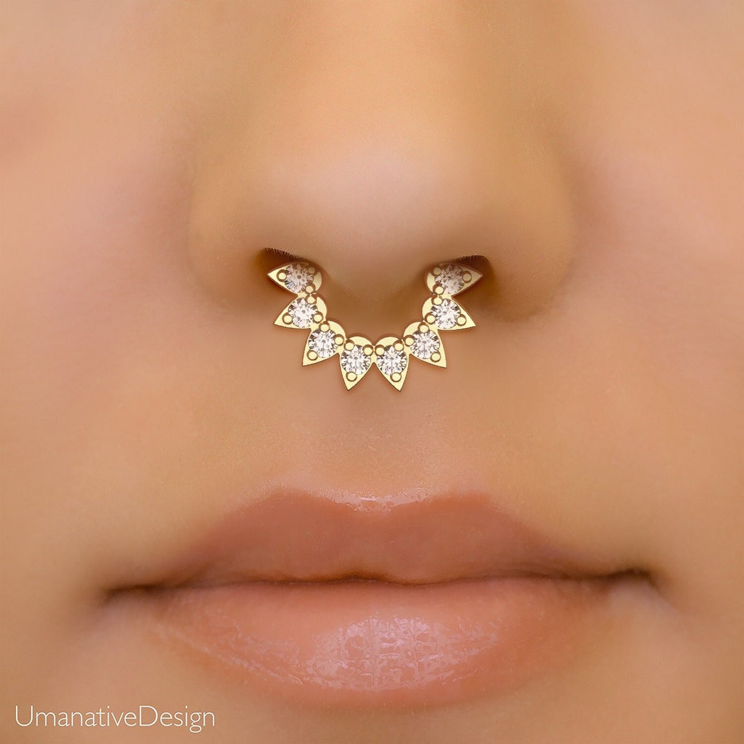 14K Gold Septum Piercing, Septum Jewelry, Unique Septum Hoop, Septum ...