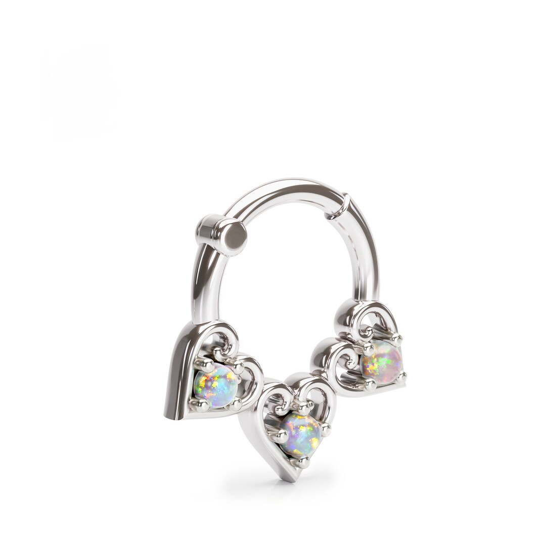 Heart Septum Ring, Lab Opal Septum Ring, Septum Jewelry, 16g Septum ...