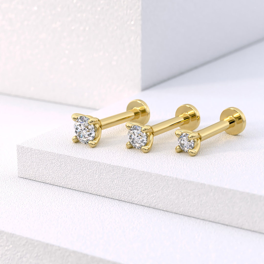 Tiny Stud Tragus Earring 16g, 2mm 2.5mm 3mm Diamond Labret Stud, 14K ...