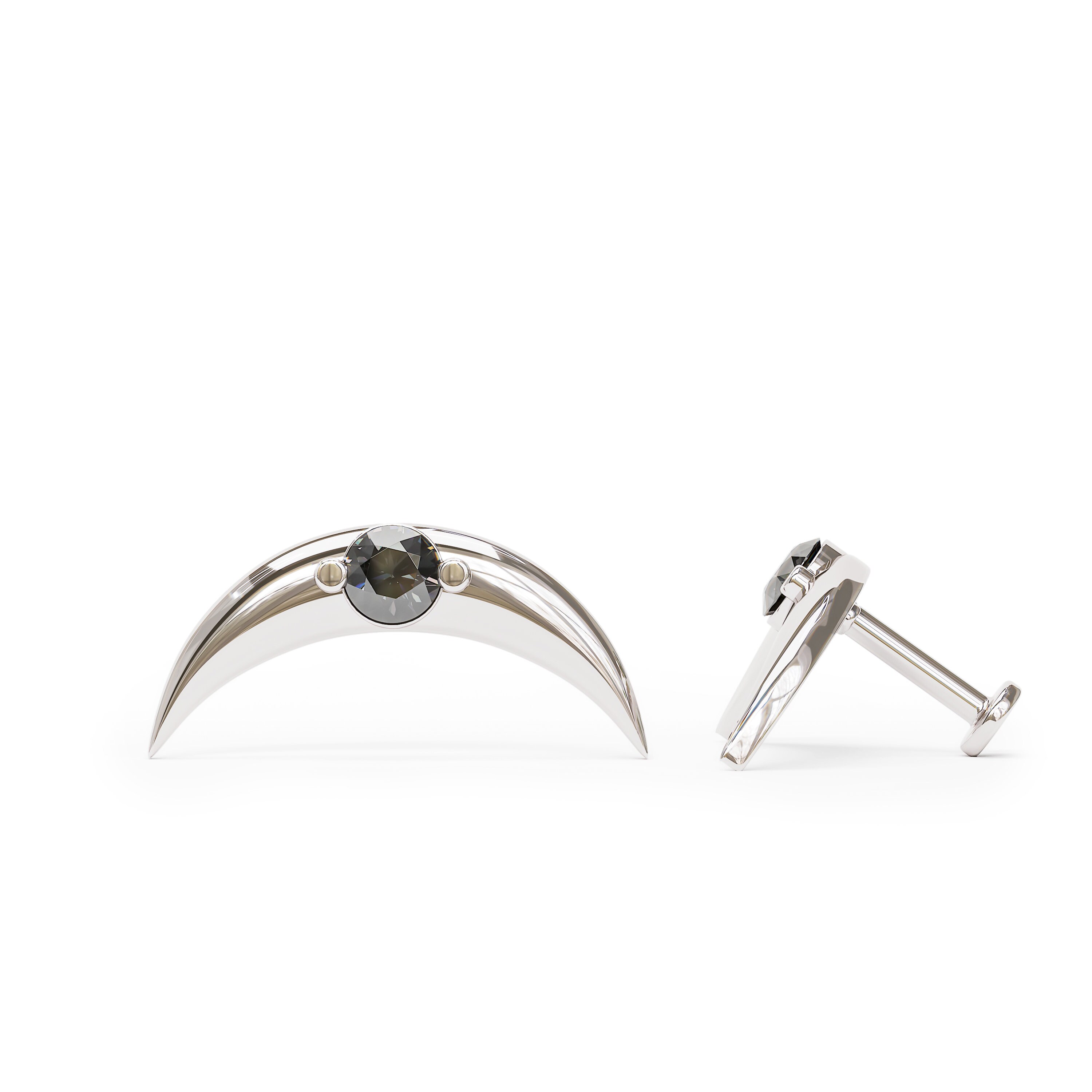 14K Gold Diamond Crescent Moon Helix Stud, Curved Helix Labret Stud ...