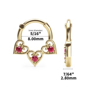Ruby Heart Septum Ring, 14K Gold Heart Septum Hoop, 16g Septum Ring ...