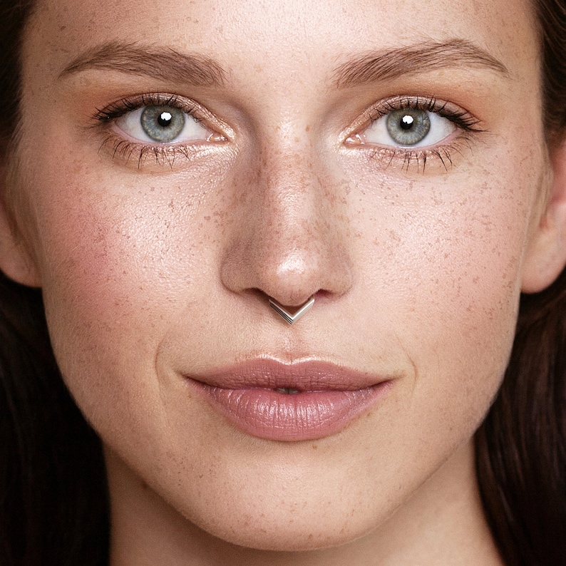 V Shape Septum Ring, 14K Gold Septum Jewelry, Stacked Septum Ring ...