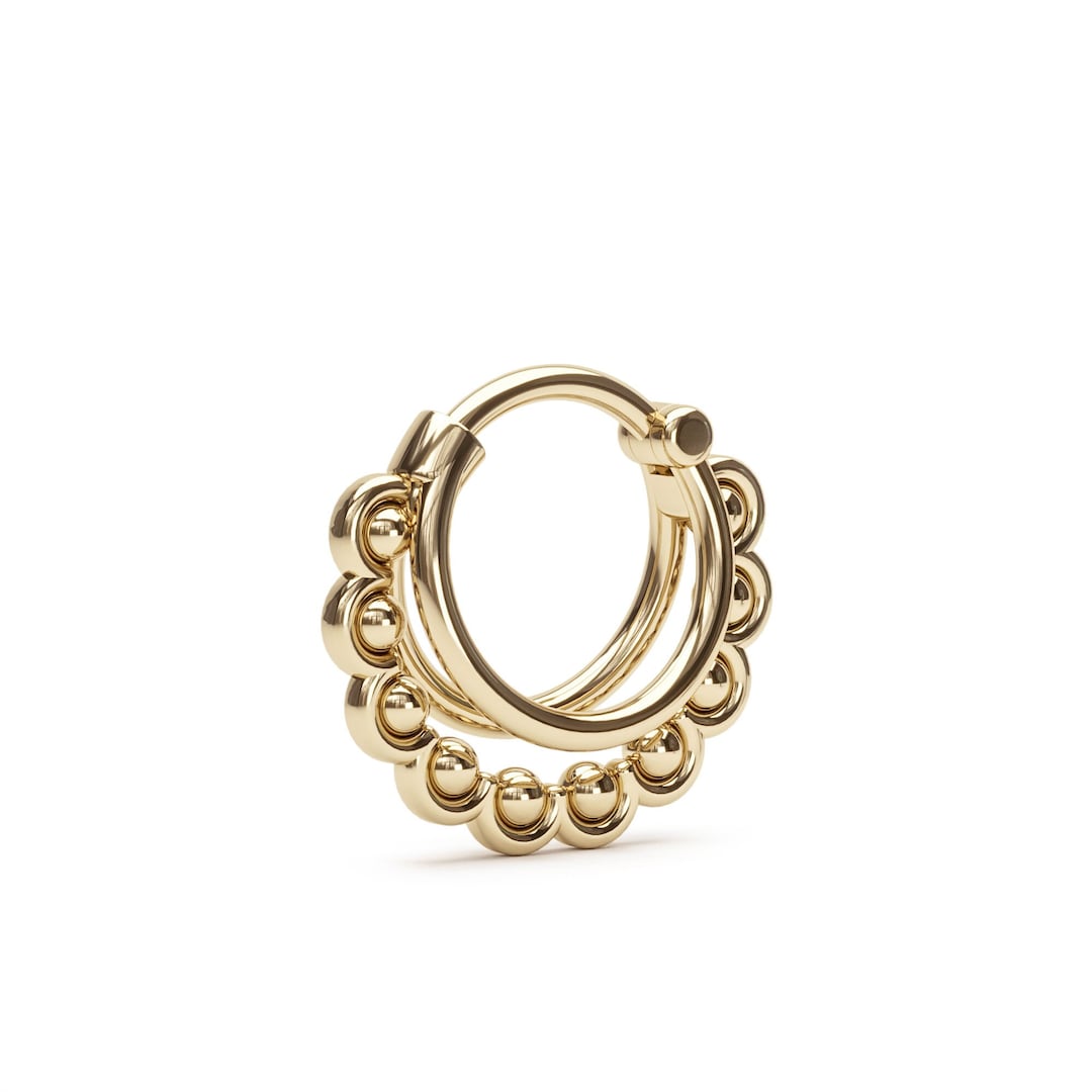 Unique Stacked Septum Ring, 14K Gold Septum Jewelry, Septum Piercing ...