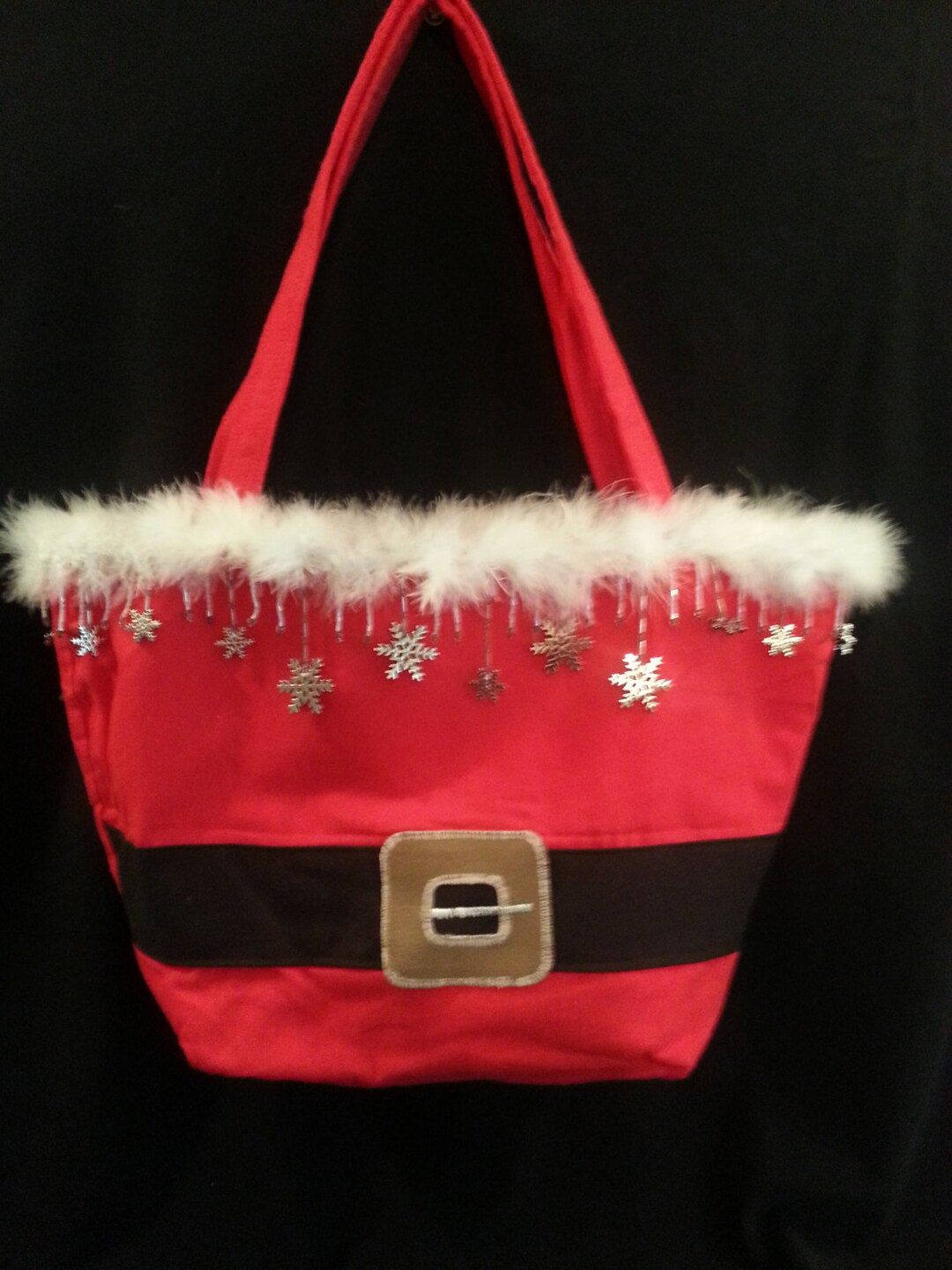 Large Santa Purse W/ Snowflakes/iridescent Bead Mix Trim - Etsy