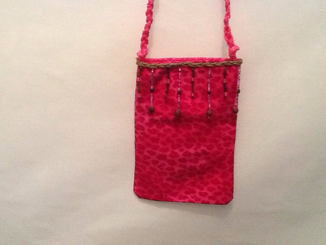 Small Hand-beaded Purse---pink Leopard Print W/ Pink,purple, & Wood ...